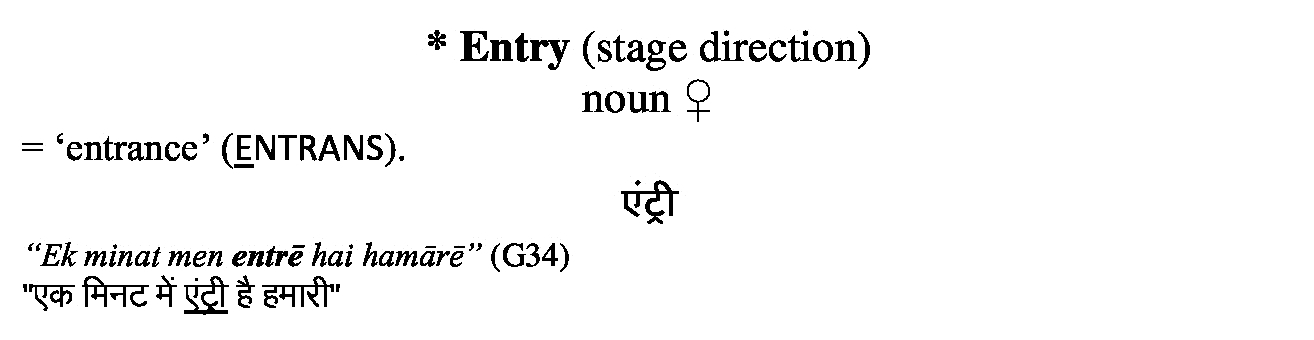 * Entry (stage direction) – Hinglish Dictionary